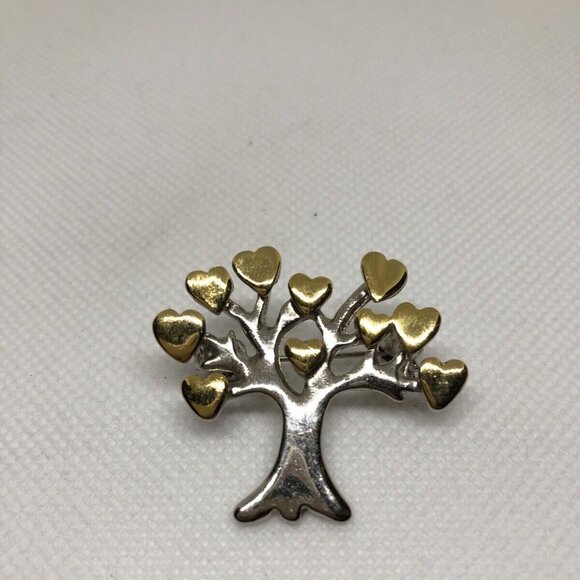 Jewelry | Vintage Brooch Silver Tone Family Tree With Gold Tone Hearts ...